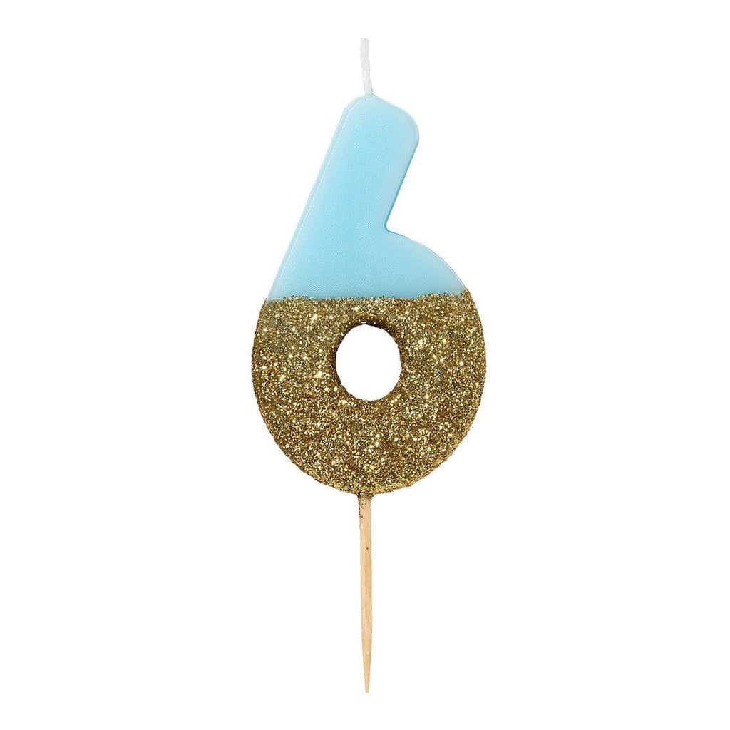 Blue and Gold Glitter Number Candle - 6 – Chroma Celebrations